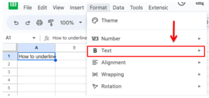 How to underline on Google Sheets?